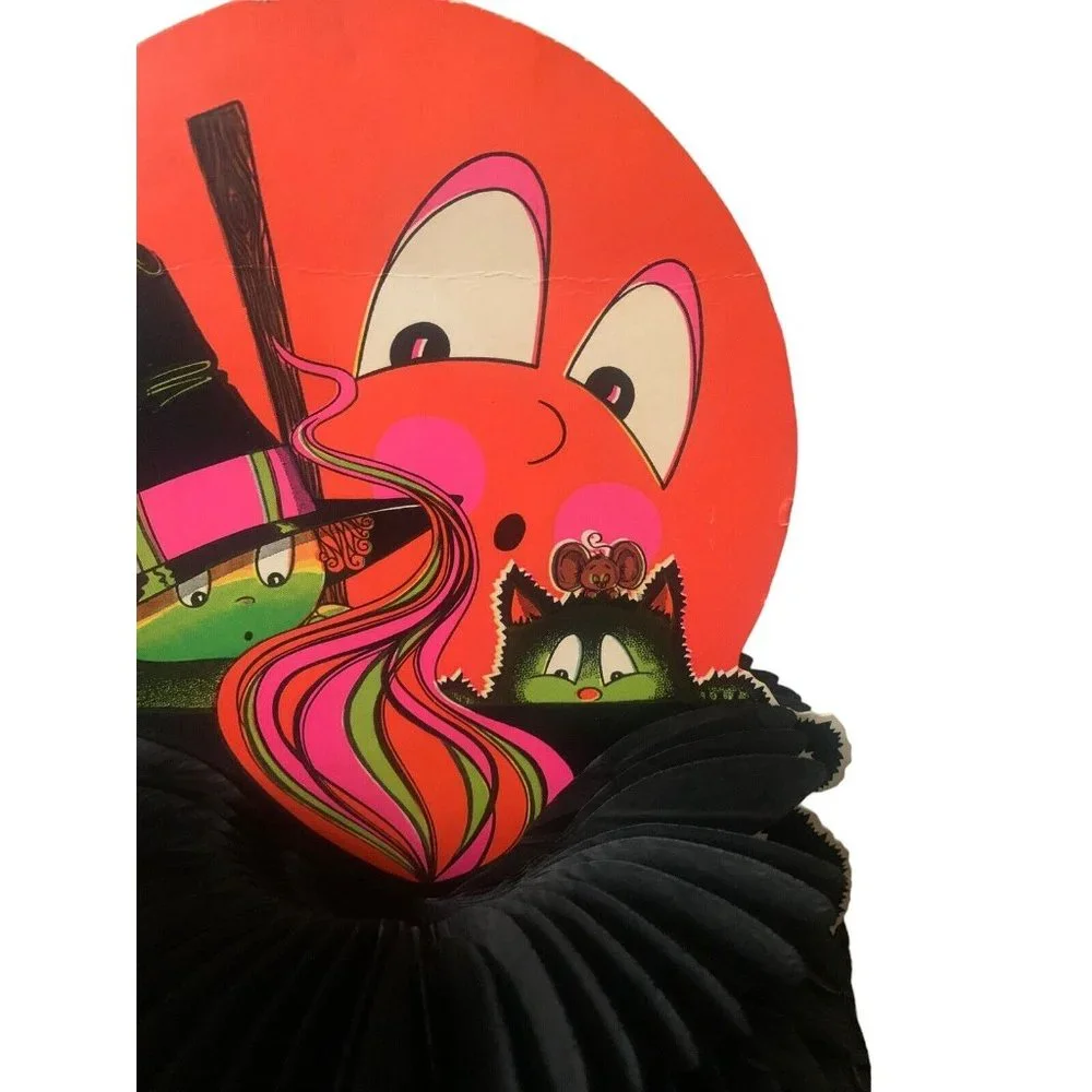 Other | Vintage Beistle Halloween Honeycomb Green Witch Black Cat Moon ...